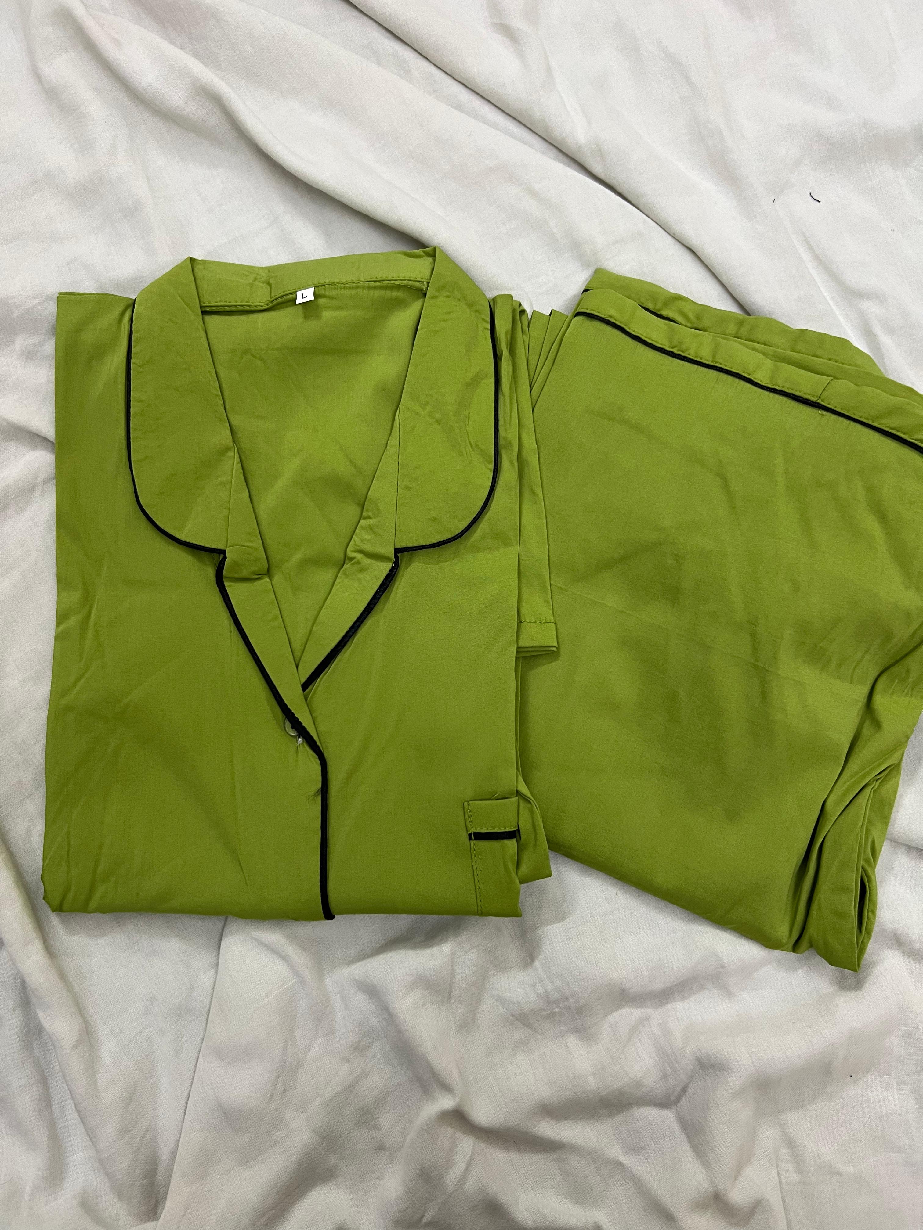 Solid olive green summer linen pj suit – Haya's Closett